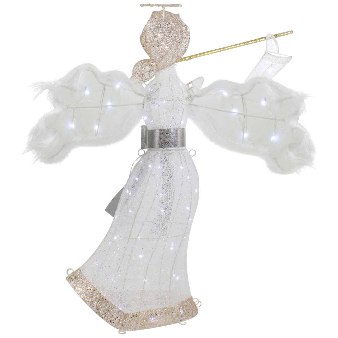 36" LED Lighted Lace Angel with Flute Outdoor Christmas Decoration ...