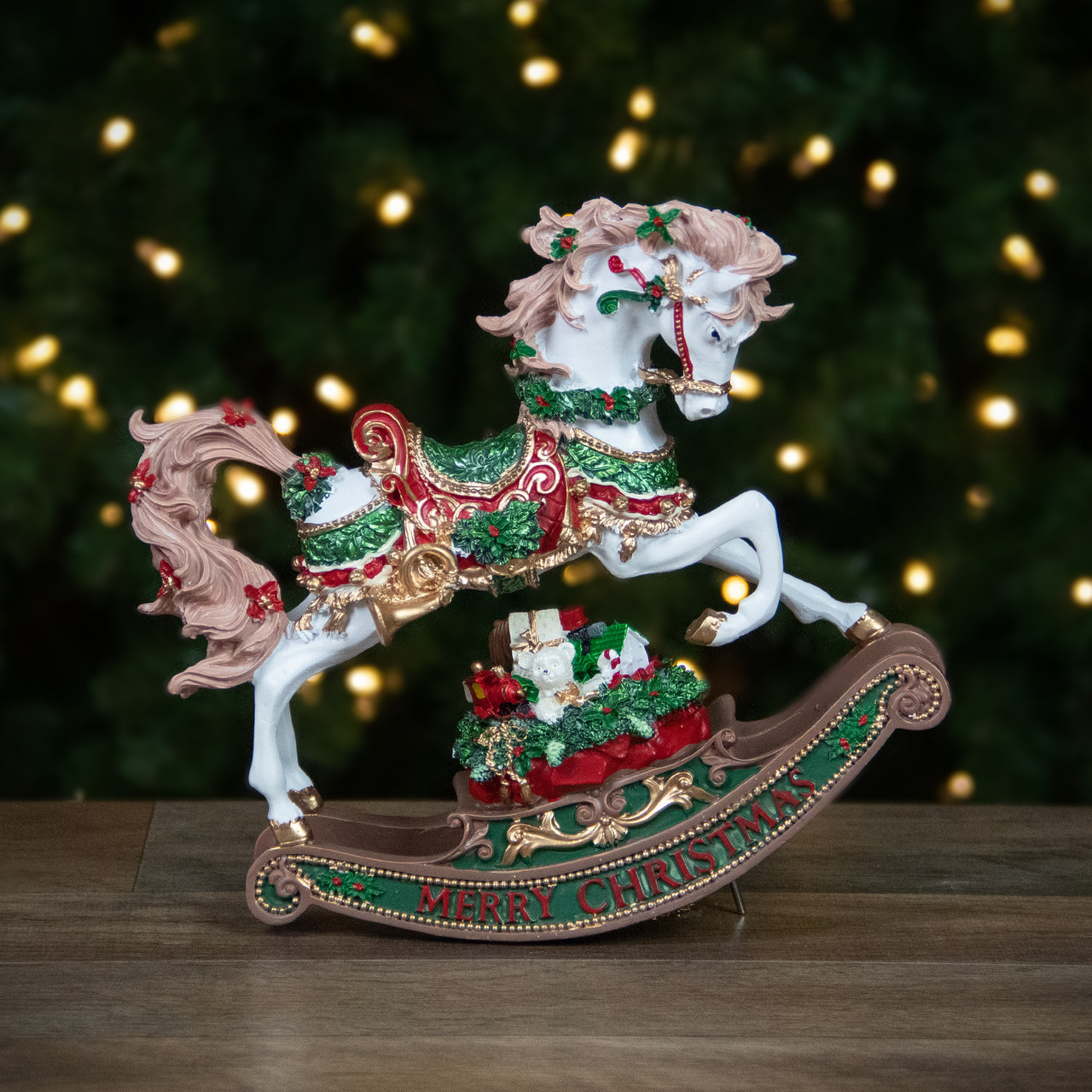 9" Musical Merry Christmas Rocking Horse Figure | Christmas Central