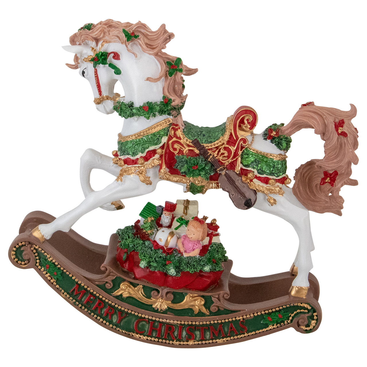 9" Musical Merry Christmas Rocking Horse Figure | Christmas Central