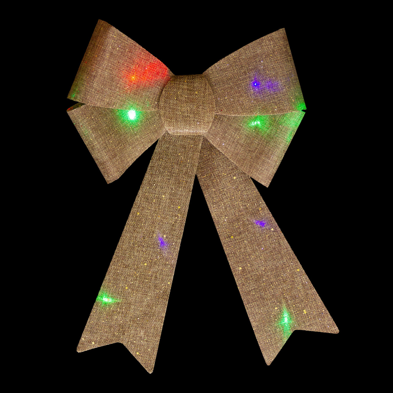 16" LED Lighted Gold Glitter Burlap Bow Christmas Decoration with Color ...