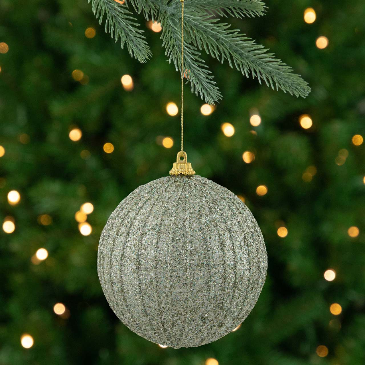 4" Green Glitter Shatterproof Christmas Ball Ornament | Christmas Central