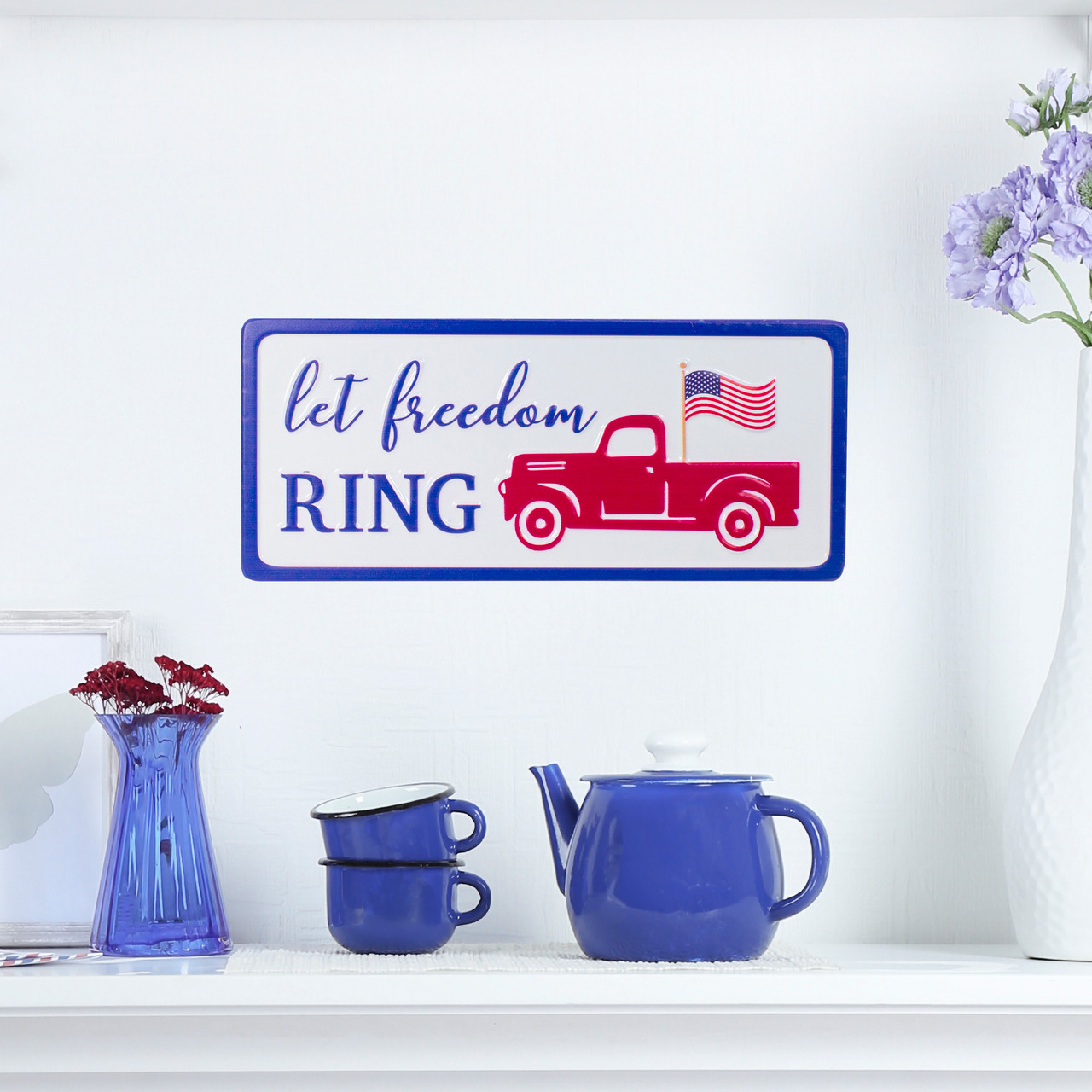 12" Metal Patriotic "Let Freedom RING" Sign with a Flag Wall Decor ...