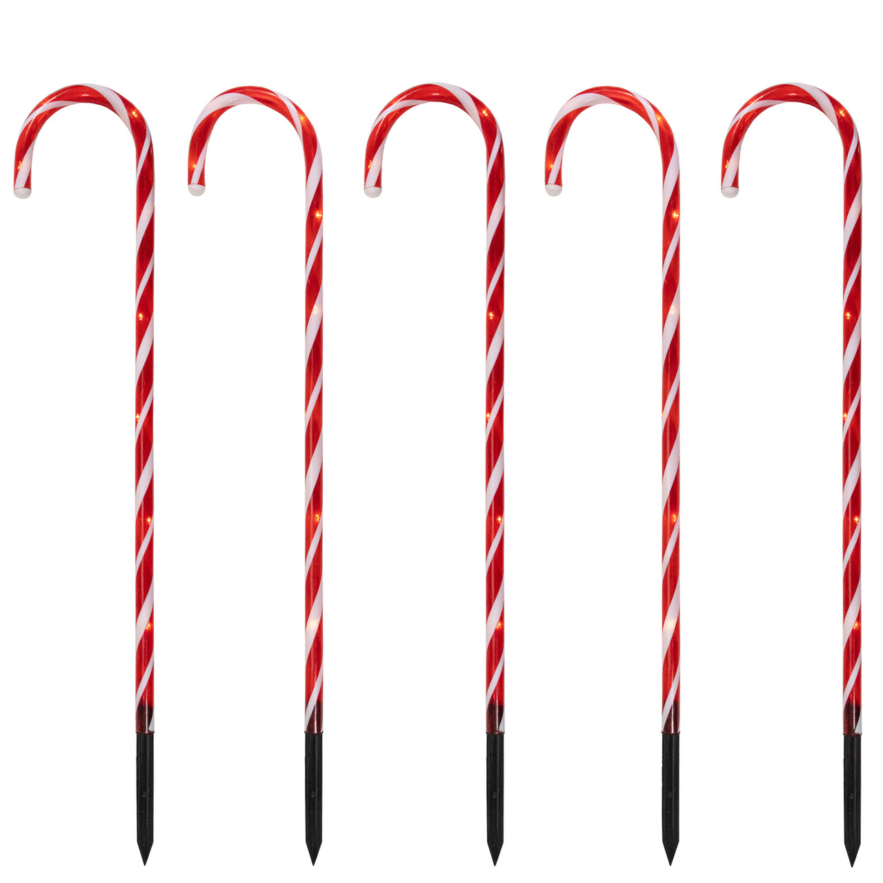 Set of 5 Red Lighted Candy Cane Christmas Lawn Stakes 28" | Christmas ...