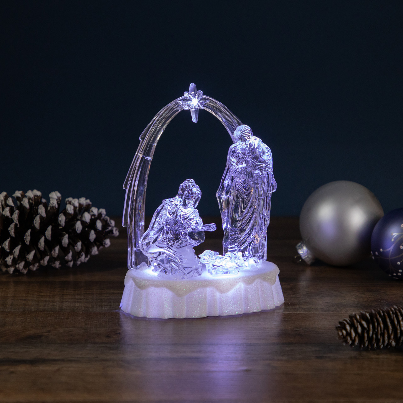 7" LED Lighted Musical Icy Crystal Nativity Scene Christmas Decoration ...