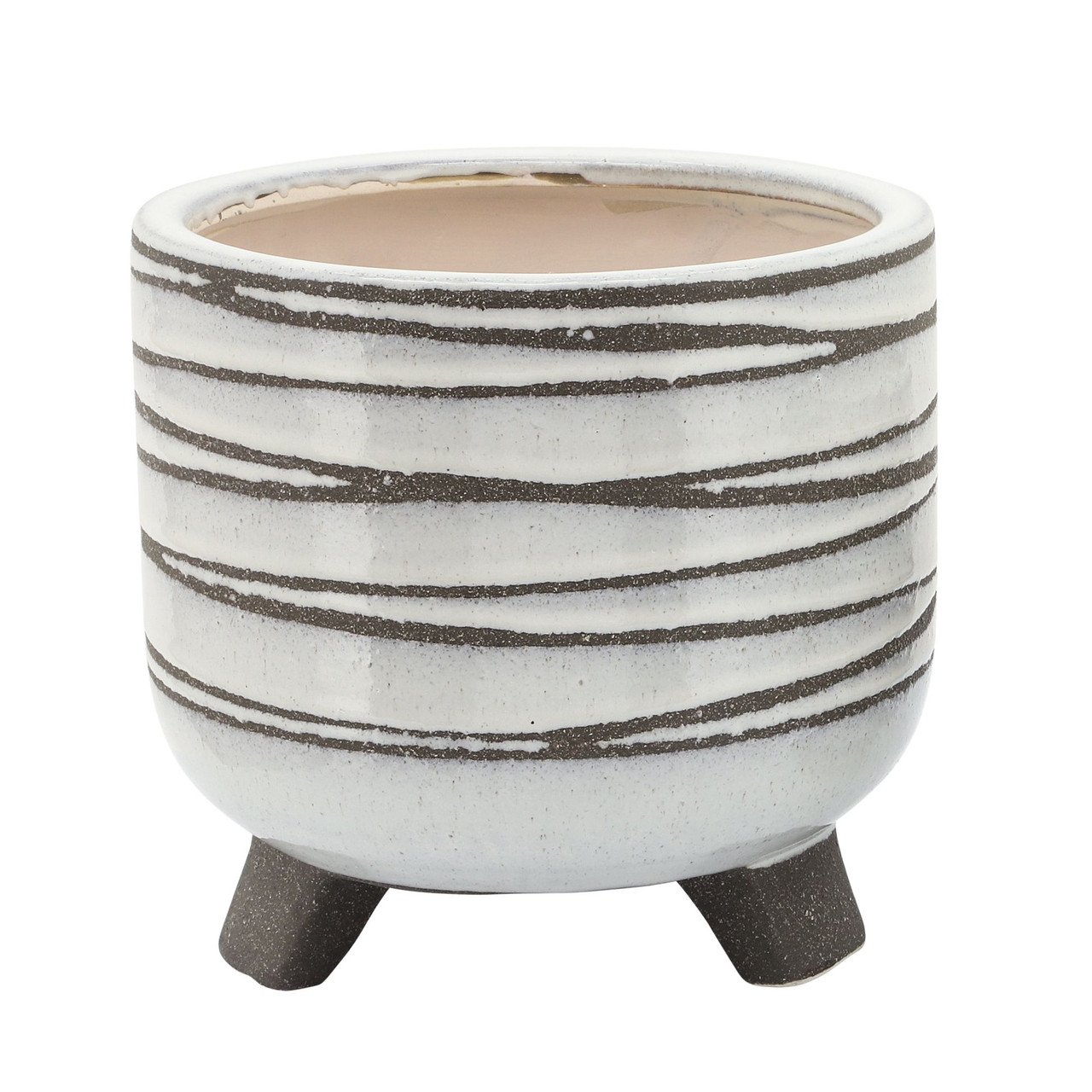Ceramic Outdoor Footed Planters - 8" - White & Beige - Set of 2 ...