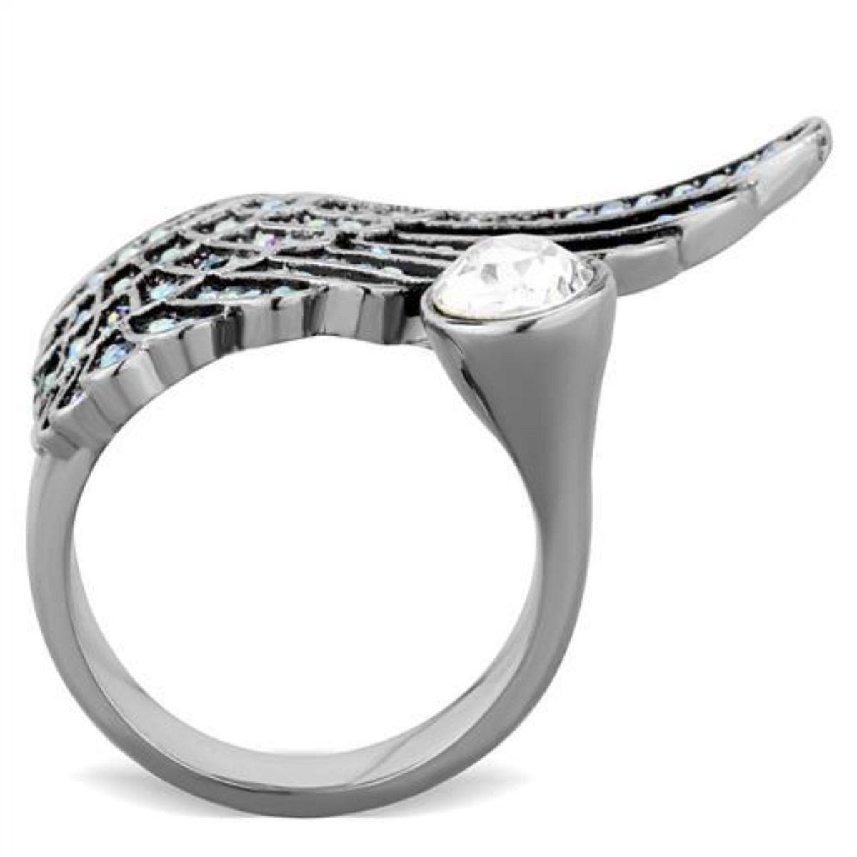 Stainless Steel Women's Wing Shaped Ring with Clear Crystals - Size 8 ...