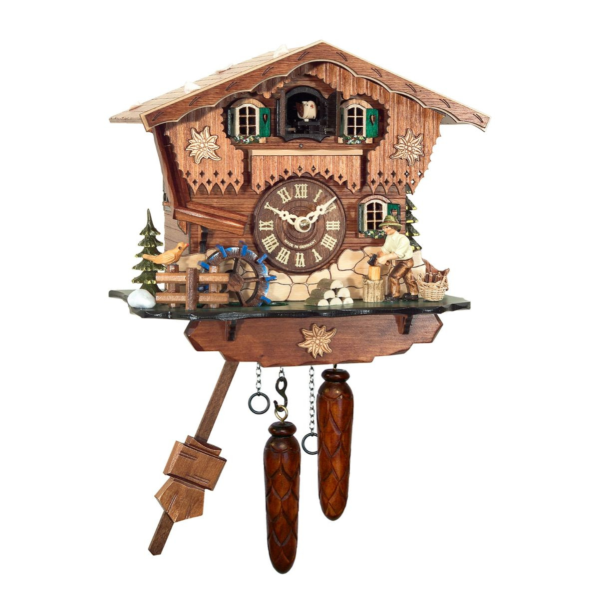 9.5" Engstler Battery-Operated Axe Man Full Size Cuckoo Wall Clock ...