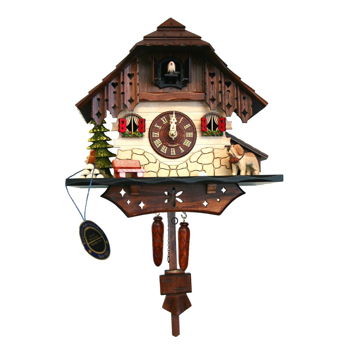 13-Inch Dark Brown Battery-Operated Wooden Dog Cuckoo House Wall Clock ...