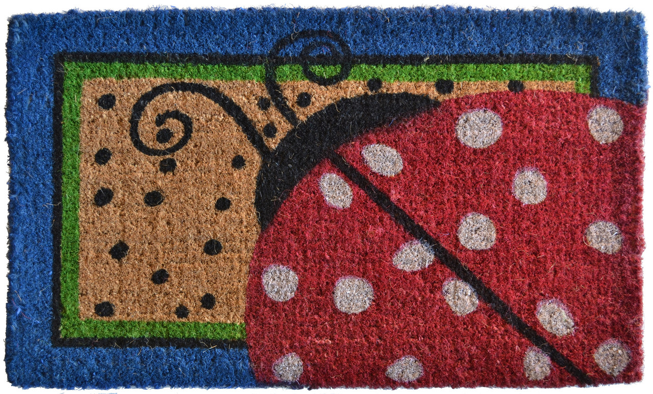 30" Red & Black Rectangular Ladybug Dots Basic Coir Door Mat ...