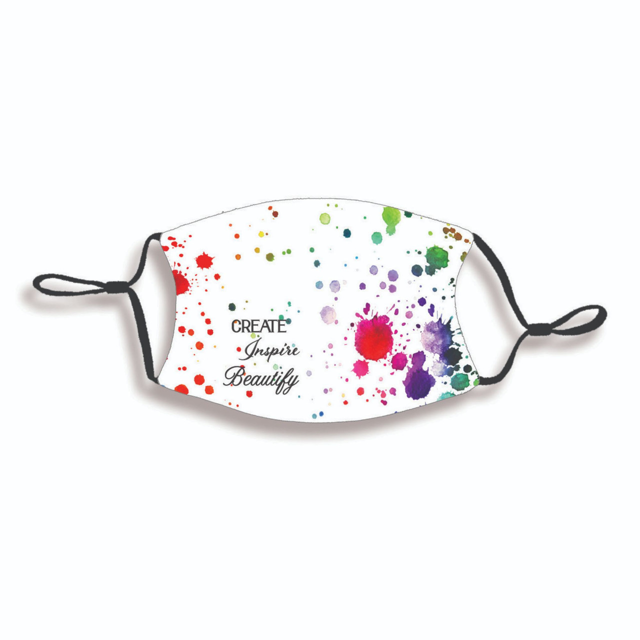 White "Create Inspire Beautify" Paint Spattered Design Adult Face Mask ...
