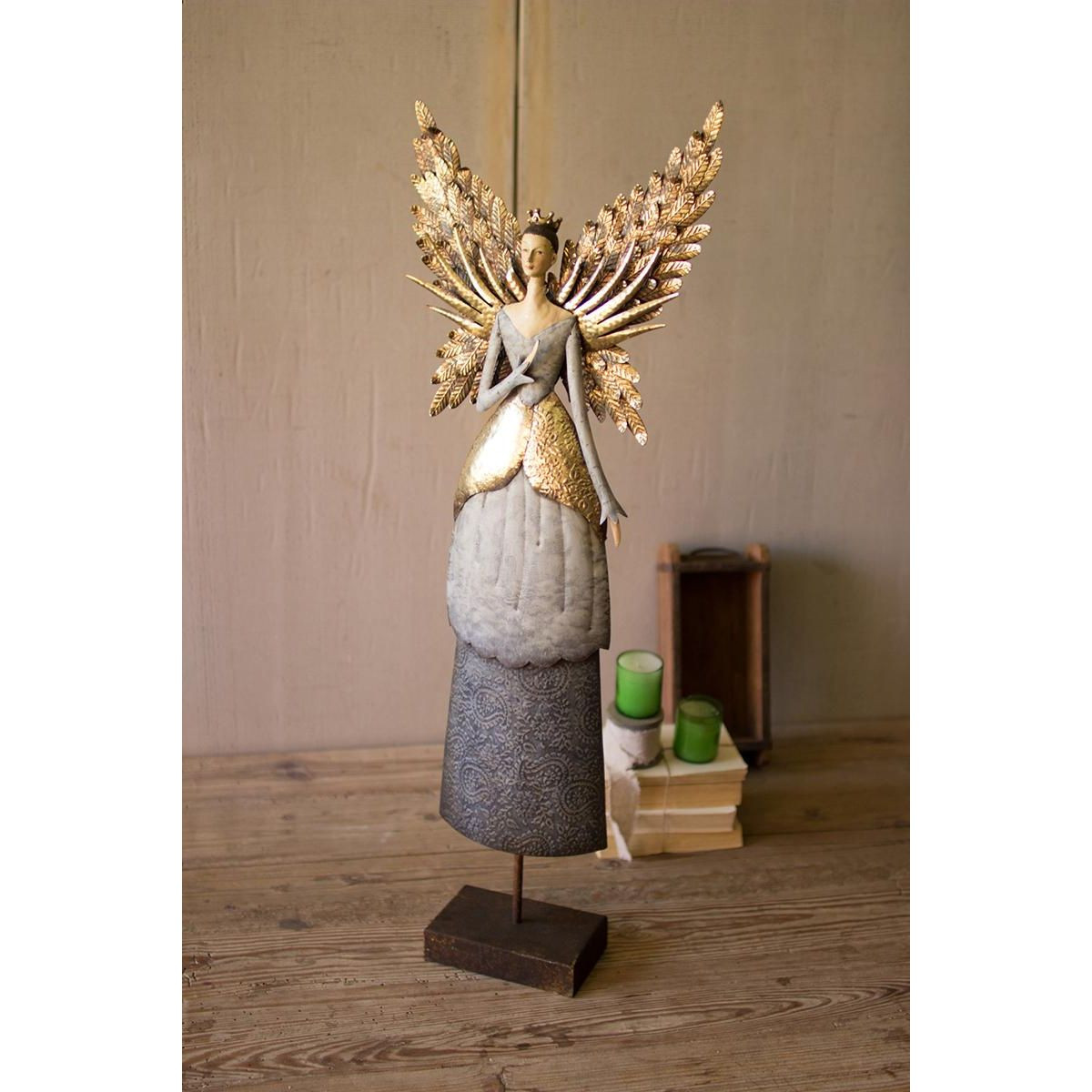 3' Gold & Gray Painted Metal Angel | Christmas Central
