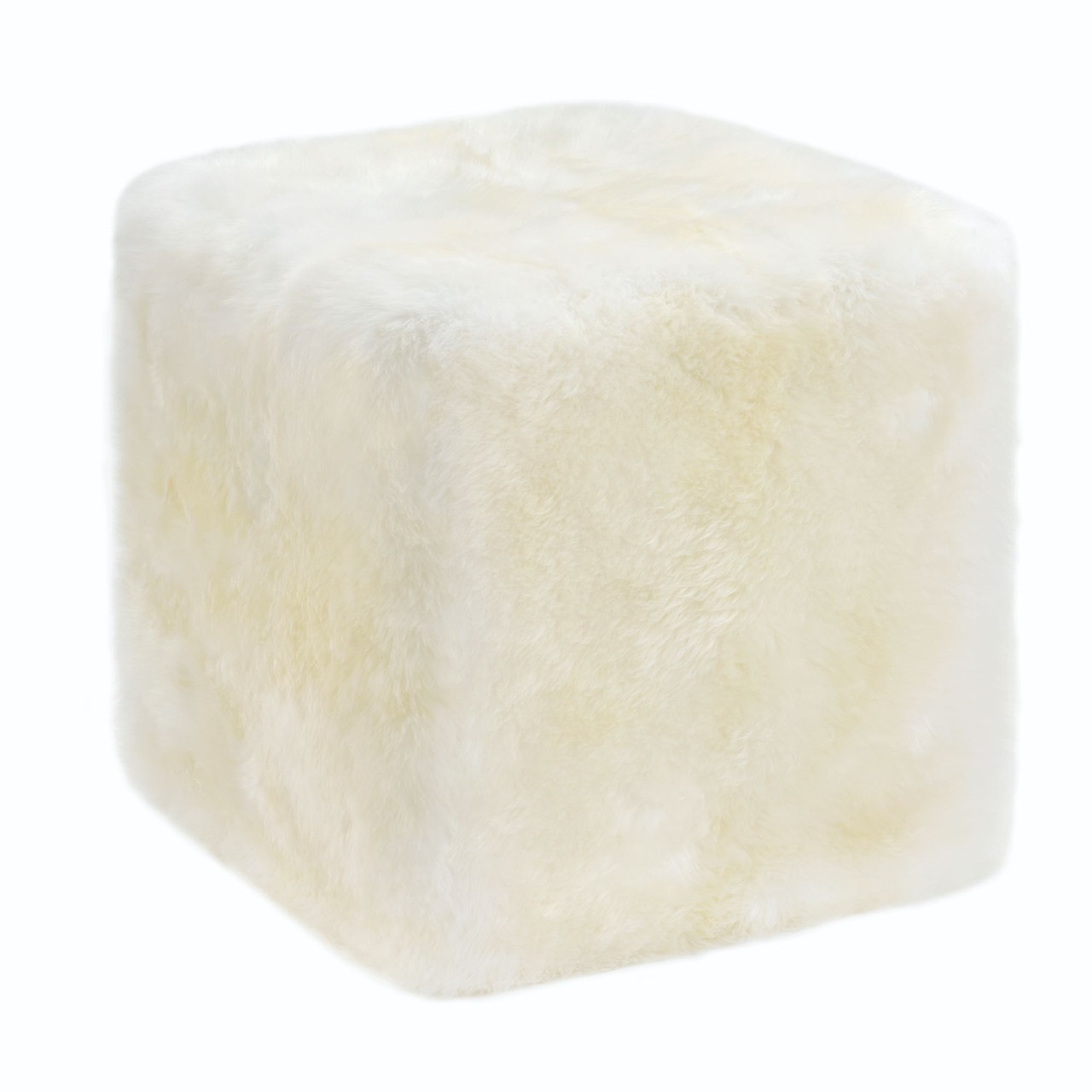20" Ivory White Longwool Sheepskin Fluffy Cube Pouf | Christmas Central