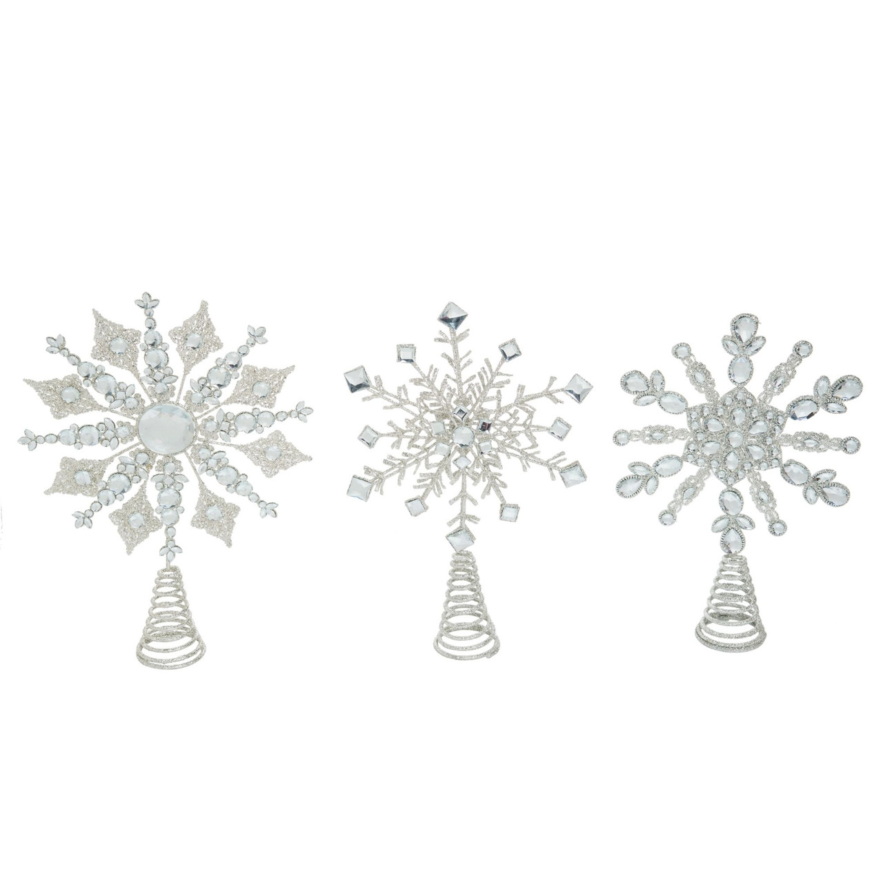 Set of 3 Silver Christmas Glitter Snowflake Tree Topper 15" | Christmas ...