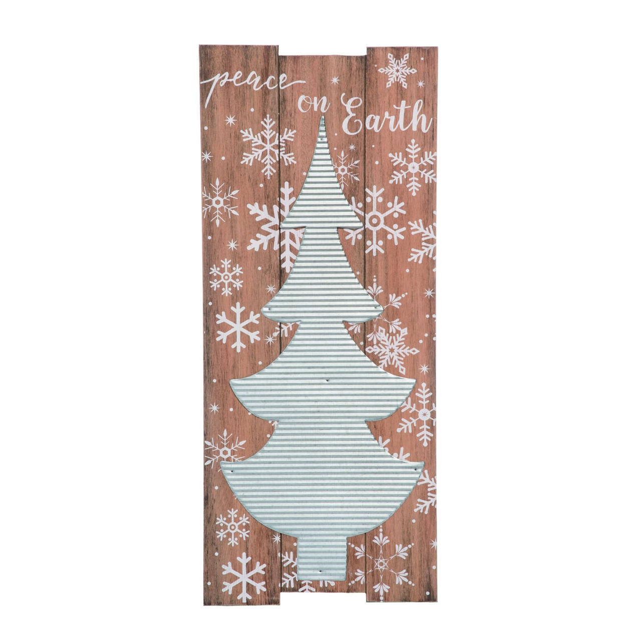 24" Brown & White Distressed Finish Christmas Tree Wall Sign ...