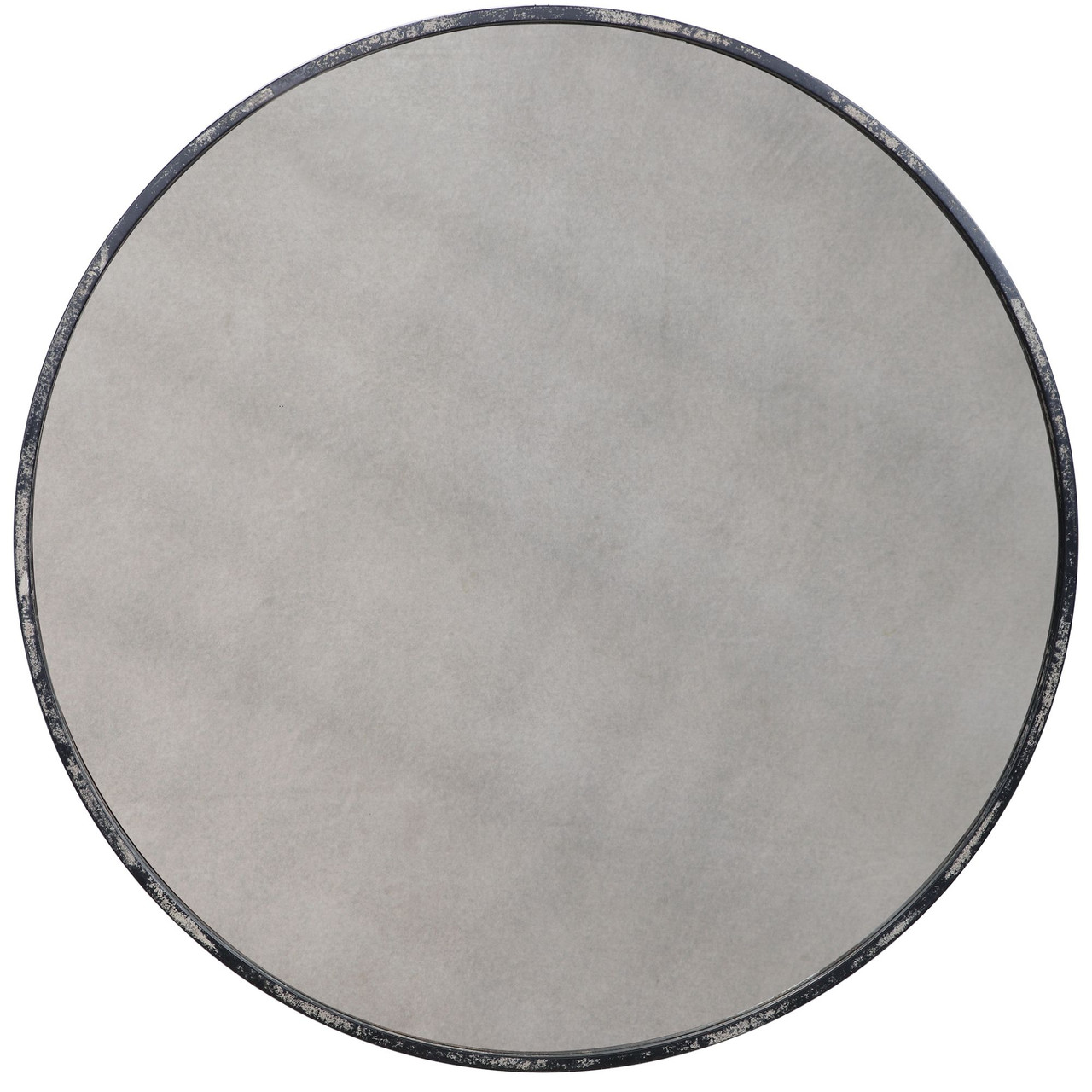 43'' Rustic Black Modern Industrial Round Mirror | Christmas Central