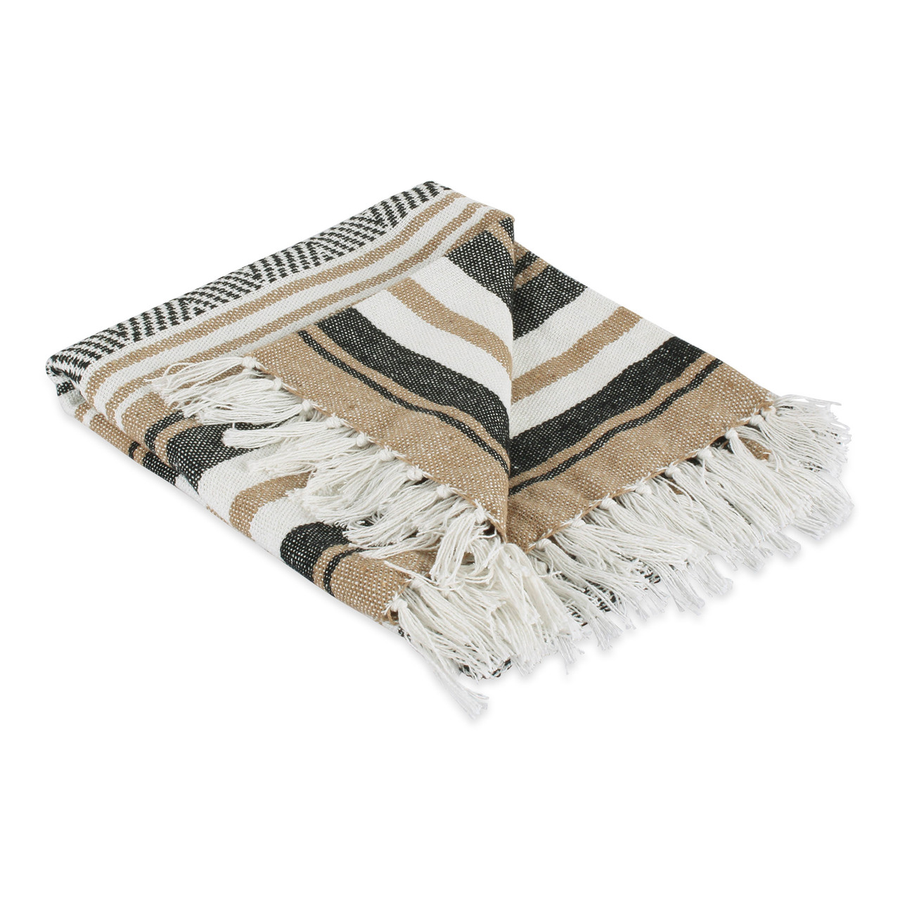 4' x 5' Black, Brown, & White Striped Rectangular Woven Throw ...