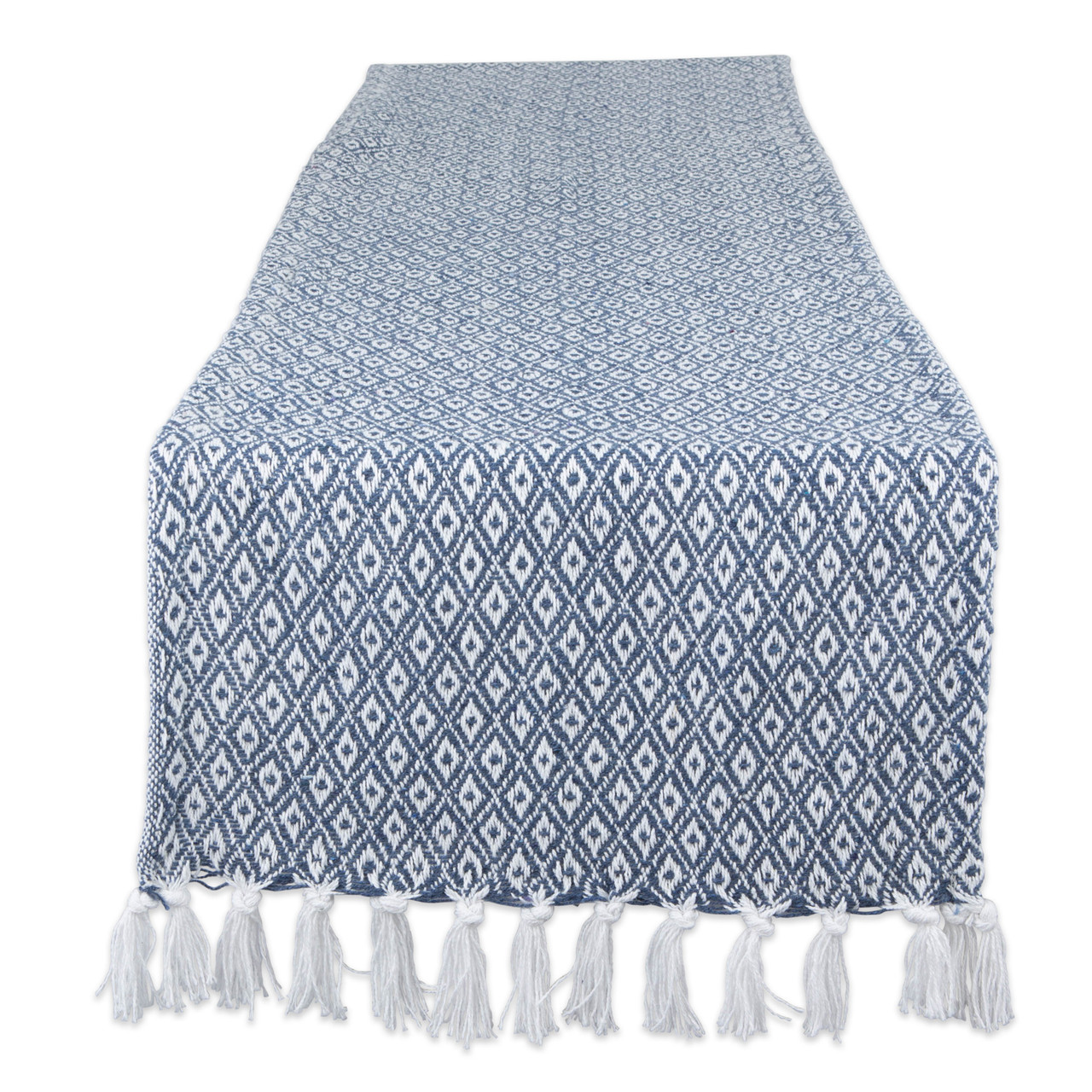 72" Blue & White Rectangular Diamond Weaved Table Runner | Christmas ...