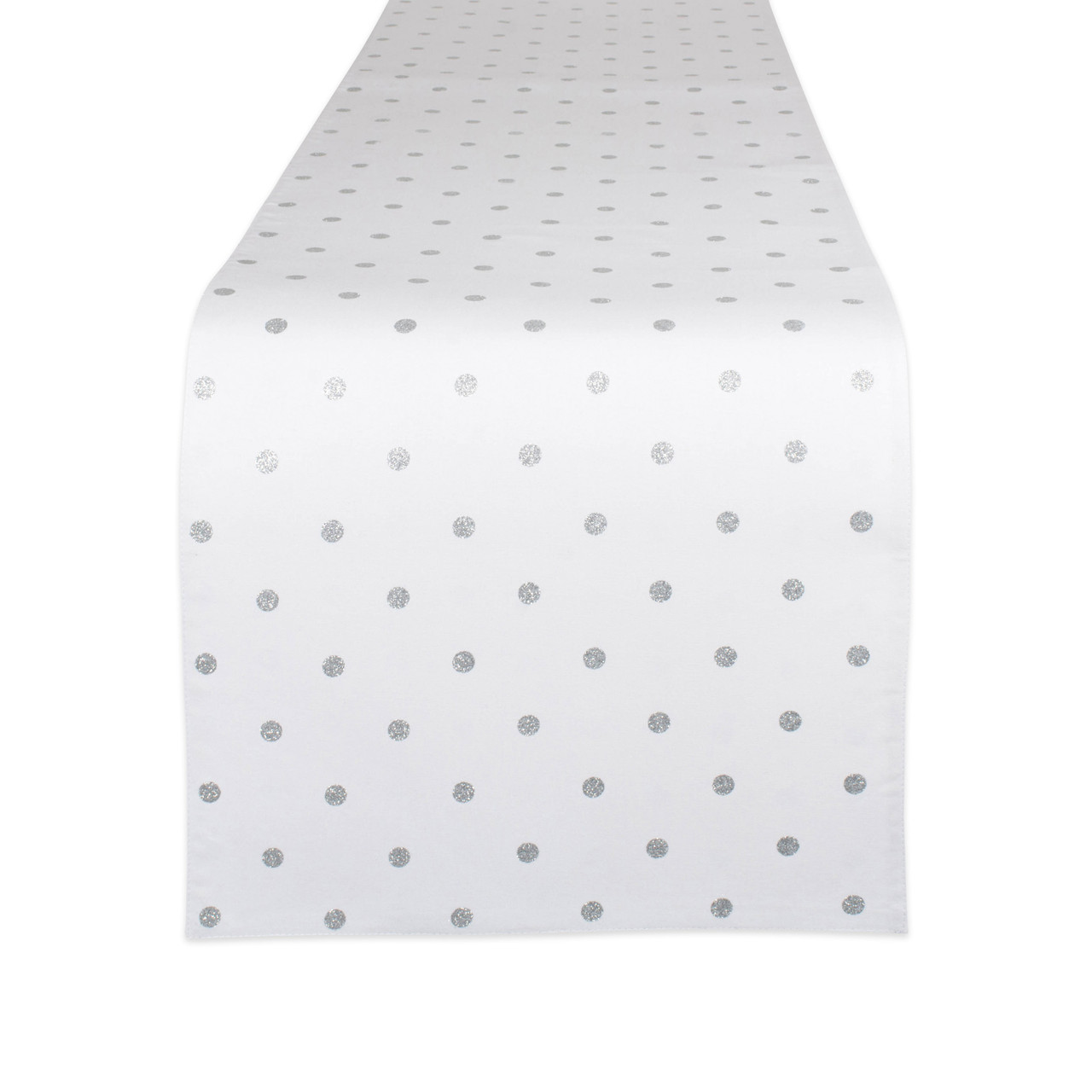 72" White & Silver Rectangular Polka Dot Table Runner | Christmas Central
