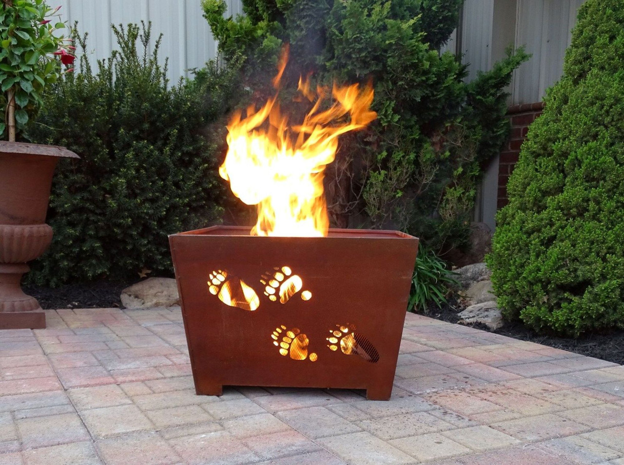 24" Brown Rustic Finish Bear Square Outdoor Fire Basket | Christmas Central
