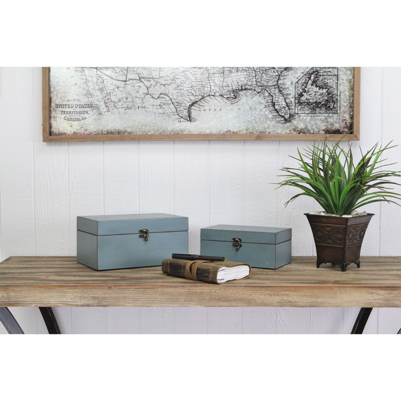 Set of 2 Blue Solid Rectangular Wooden Storage Boxes 10.25" | Christmas ...