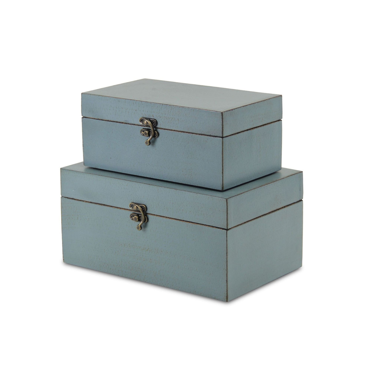 Set of 2 Blue Solid Rectangular Wooden Storage Boxes 10.25" | Christmas ...
