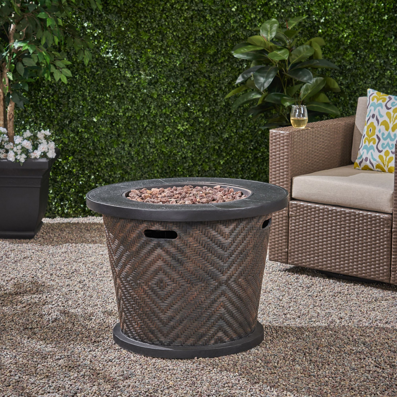 32" Brown & Black Round Outdoor Patio Fire Pit | Christmas Central