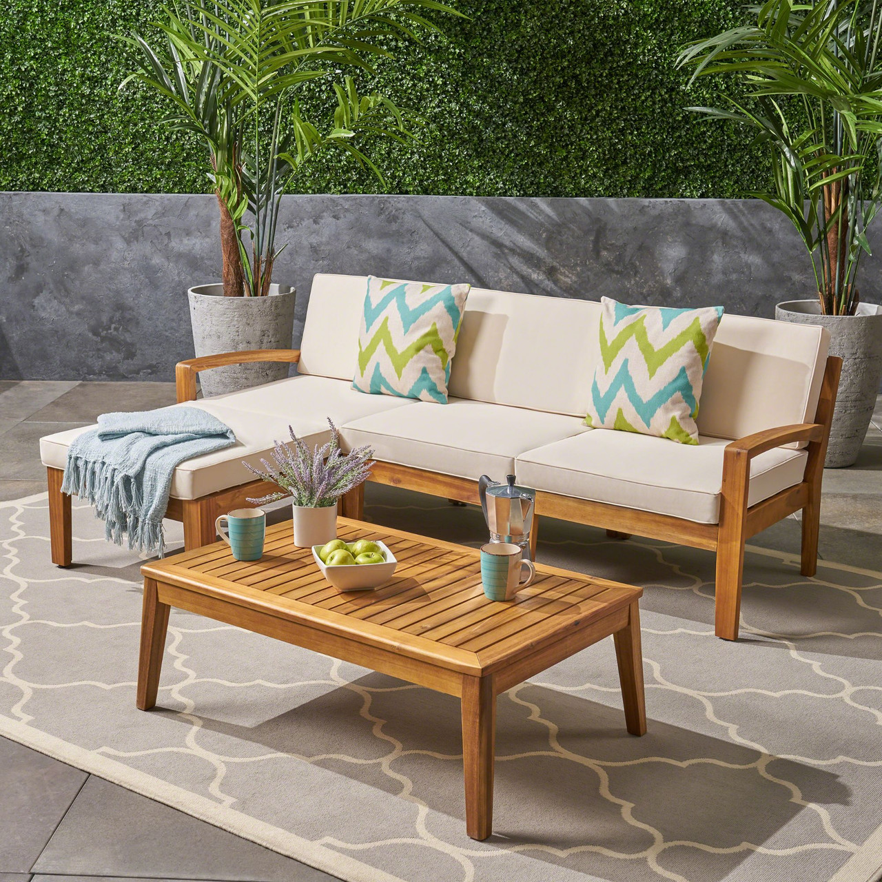 5pc Brown & Beige Outdoor Patio Conversation Set with Cushions 39.5 ...