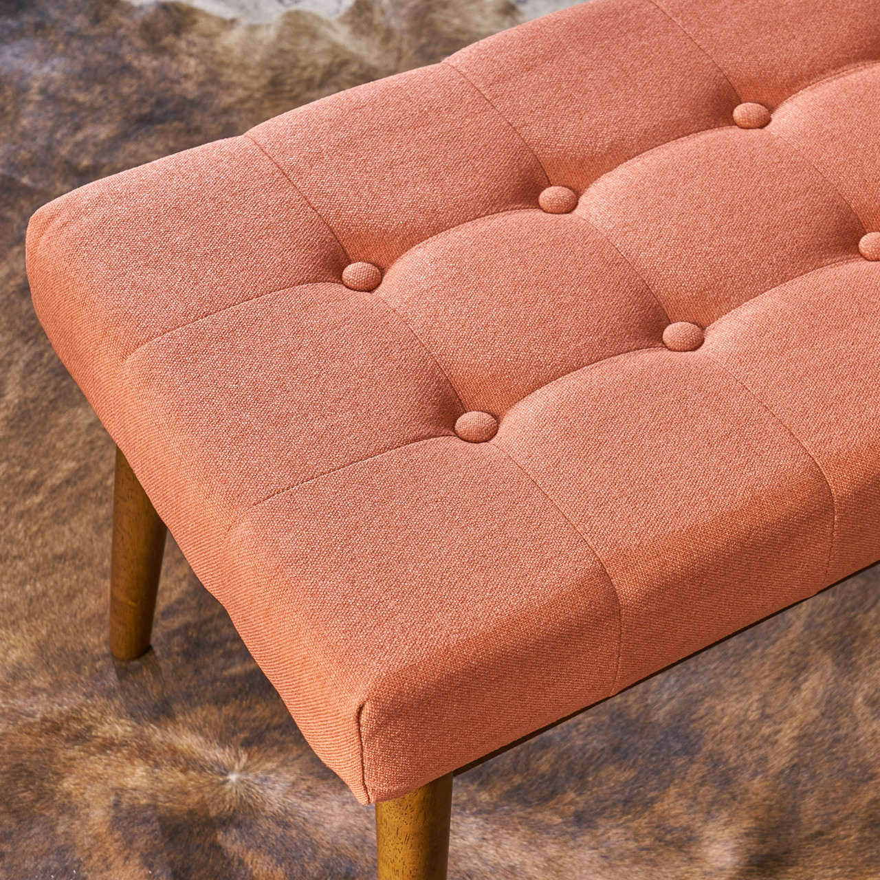 44" Red & Brown Contemporary Tufted Rectangular Ottoman | Christmas Central