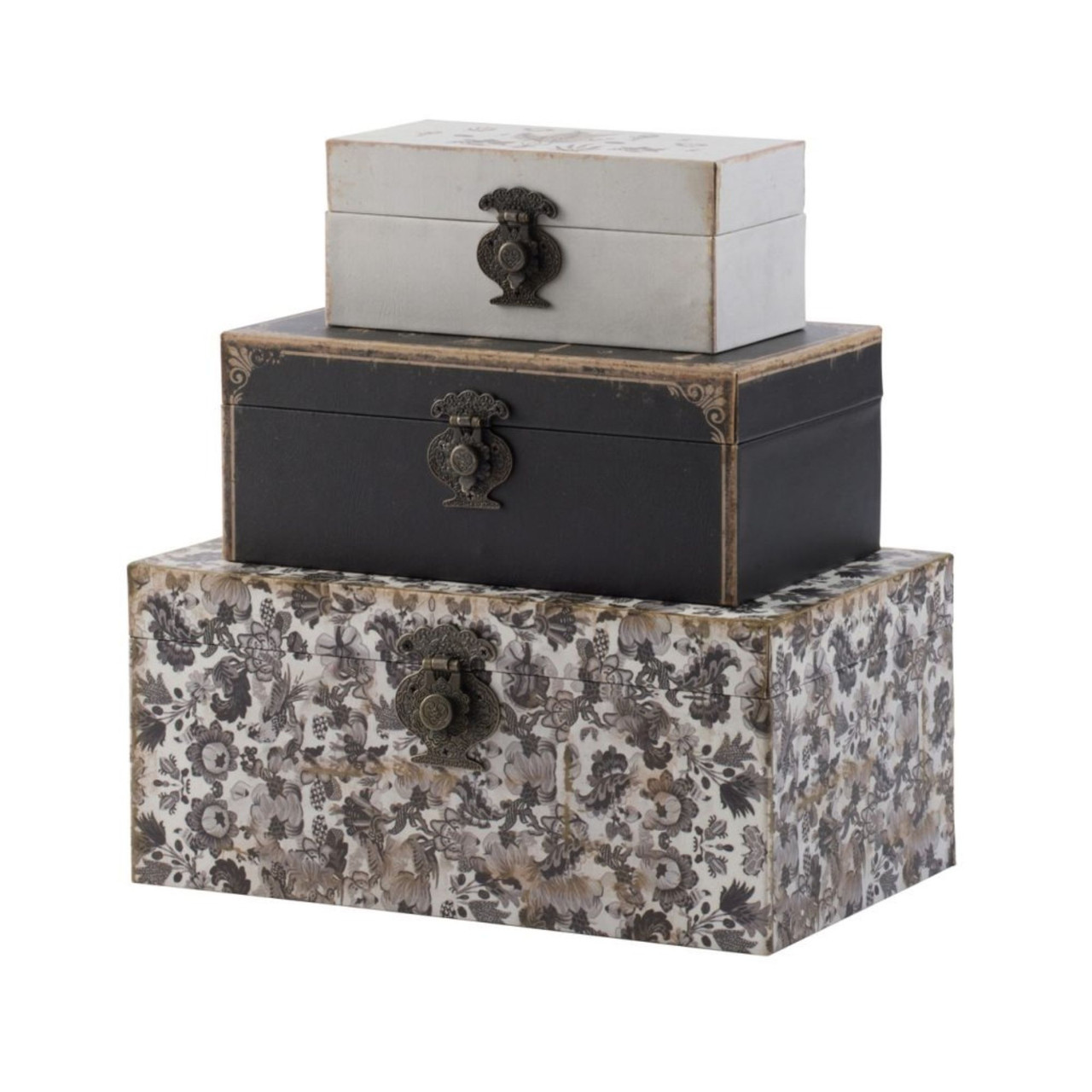 Set of 3 Black & White Vintage Style Boxes 12" | Christmas Central