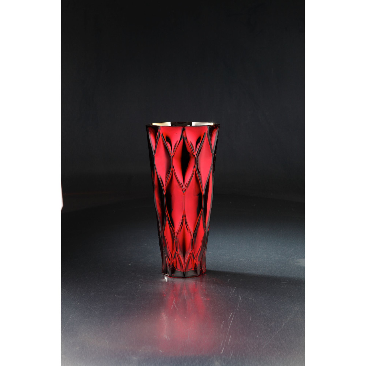 12" Red Geometric Pattern Glass Flower Vase | Christmas Central