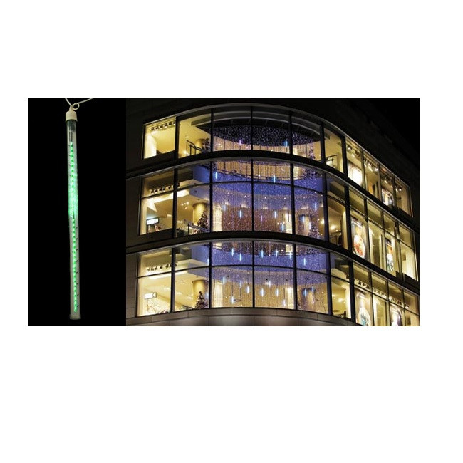 32 LED Lighted Green Dripping Icicle Tube Christmas Lights - White Wire ...