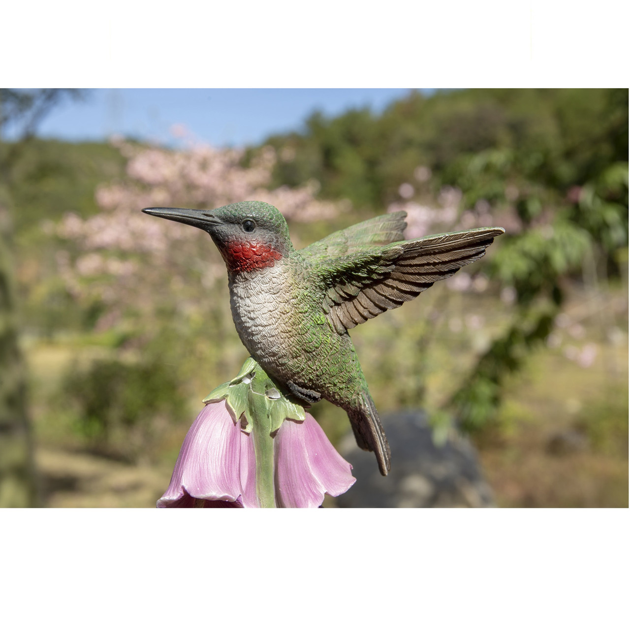 5.5” Hummingbird on Foxglove Outdoor Garden Statue | Christmas Central