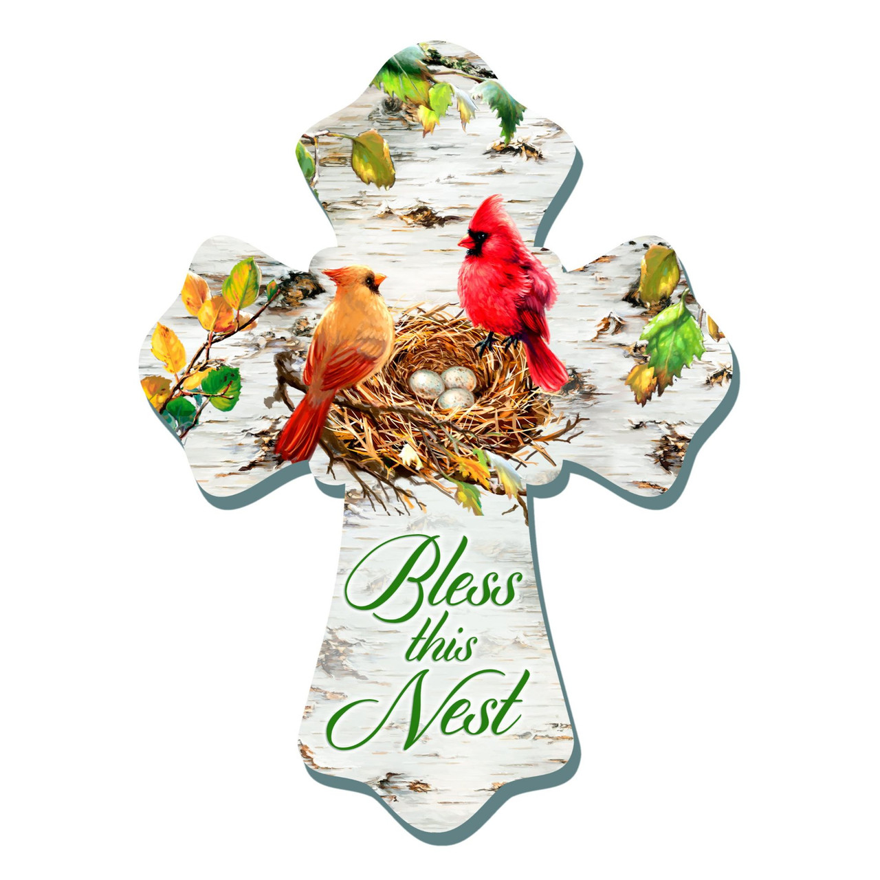 8" Red & White 'Bless This Nest' Religious Wall Cross | Christmas Central