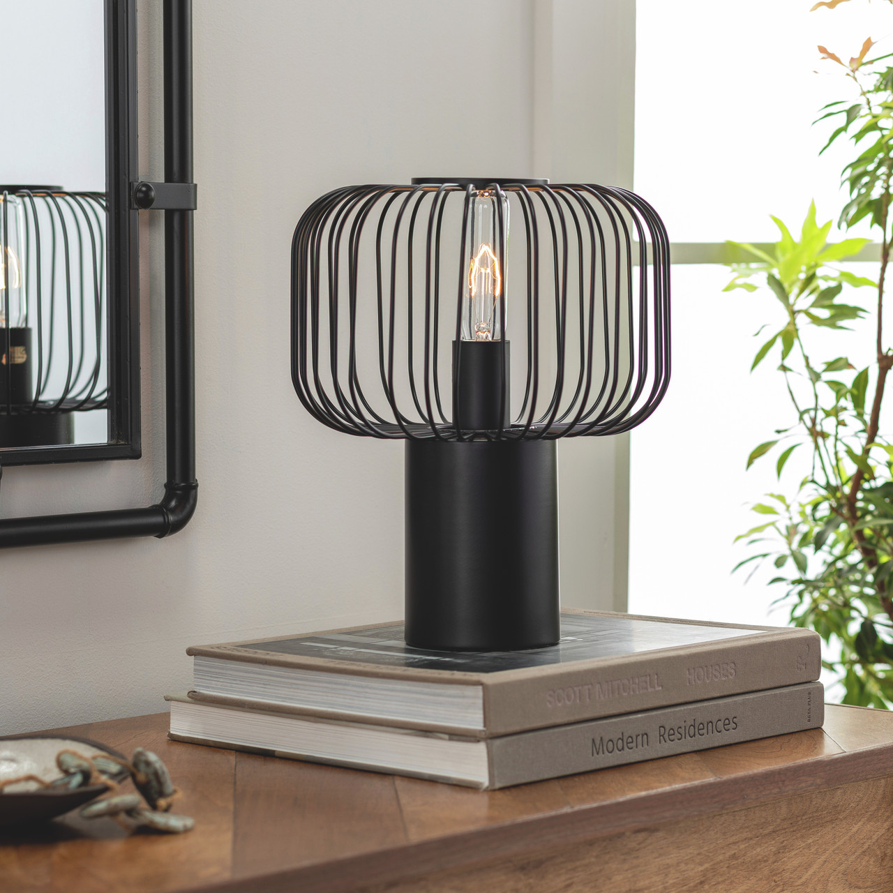12" Black Metal Wire Cage Table Lamp | Christmas Central