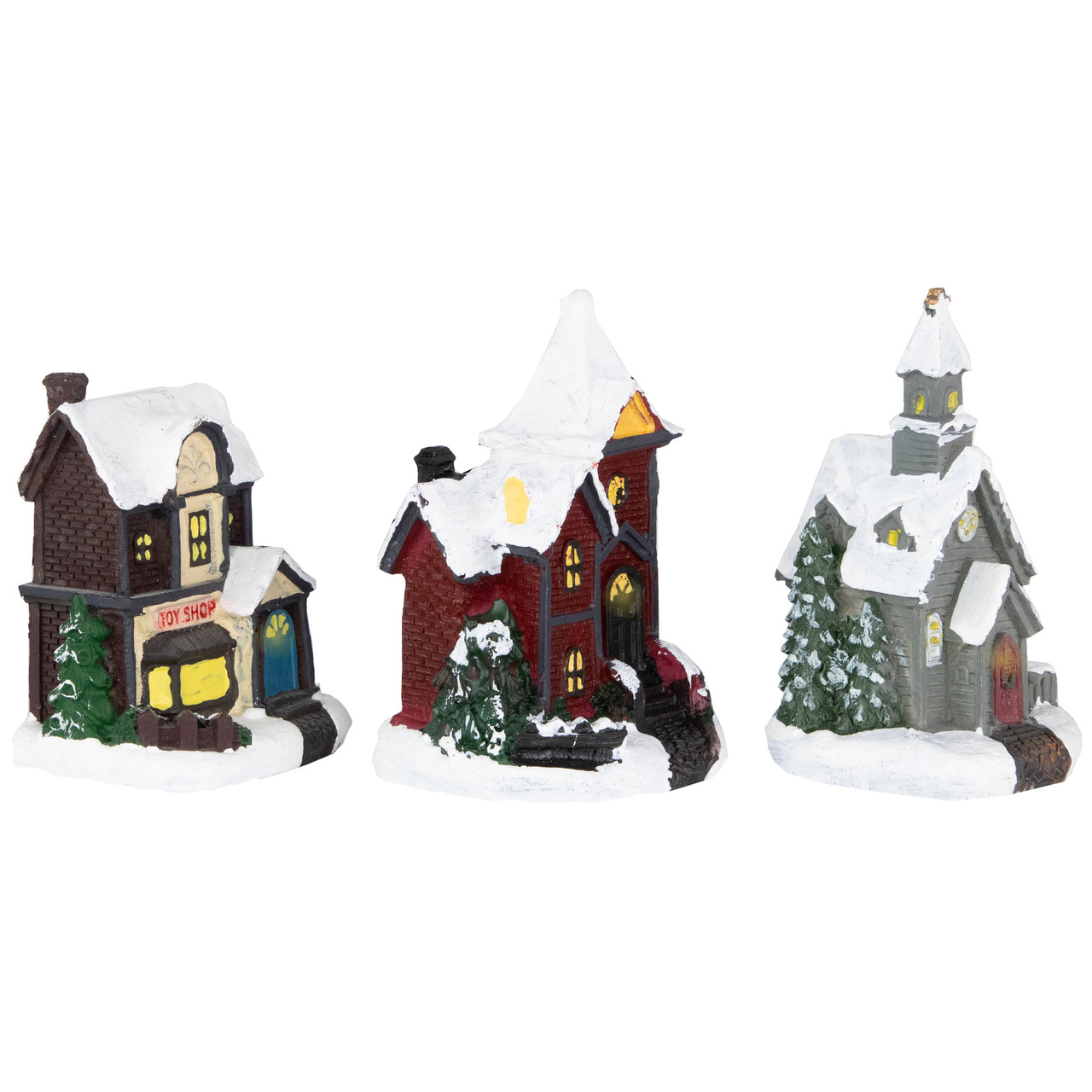 10-Piece LED Lighted Houses & Trees Christmas Village Display Set ...