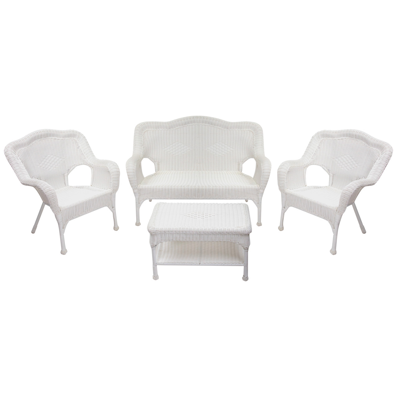 4-Piece White Wicker Outdoor Patio Conversation Set | Christmas Central