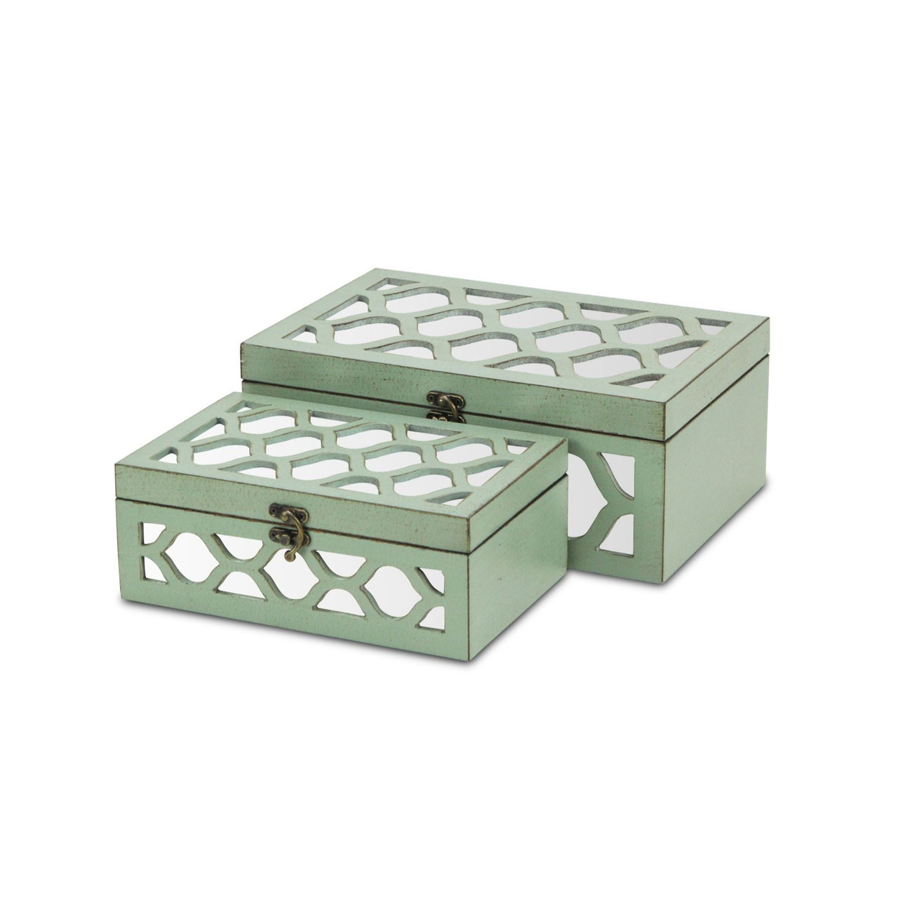 Set of 2 Blue Rectangle Storage Boxes with Overlayed Mirror Panels 11. ...