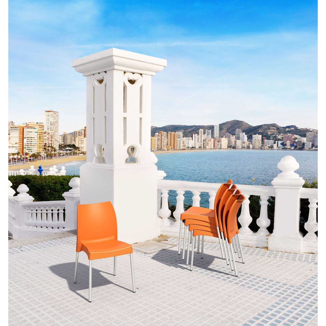 31.5" Orange & White Stackable Outdoor Patio Armless Dining Chair ...