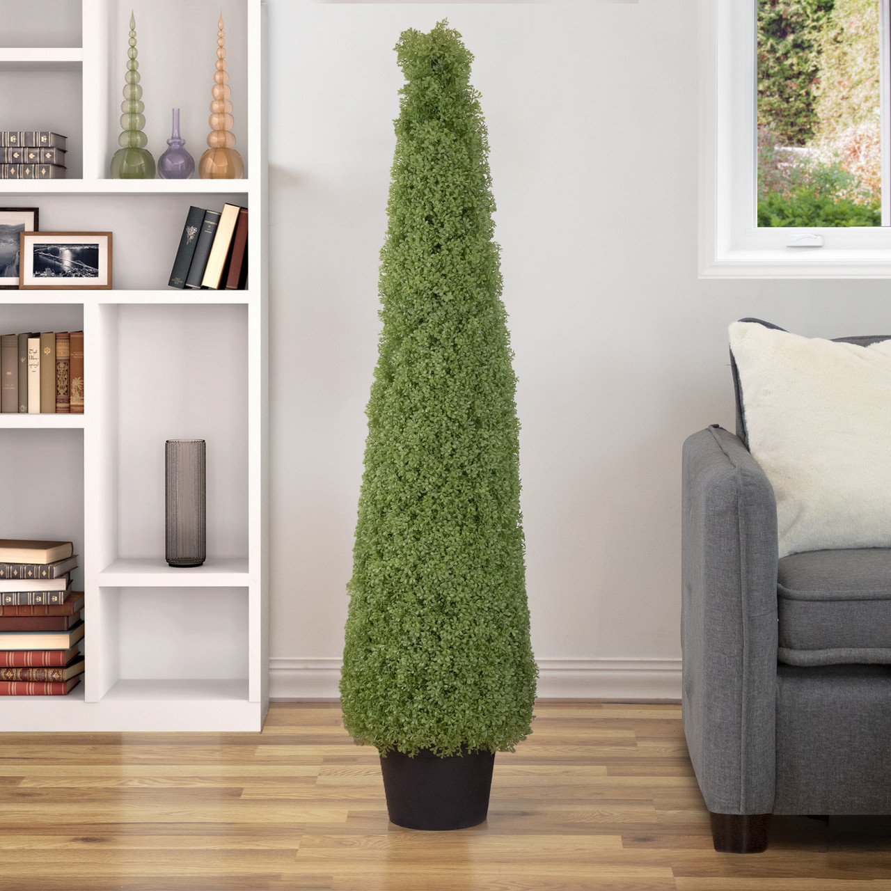 6' Artificial Boxwood Cone Topiary Tree with Round Pot, Unlit ...