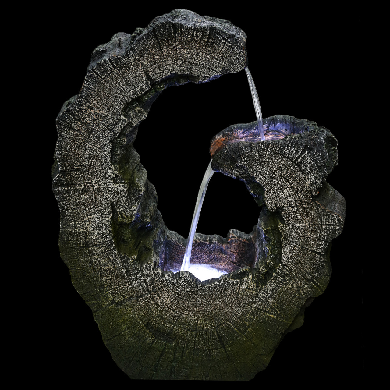 26" Lighted Tree Trunk Waterfall Outdoor Garden Water Fountain ...