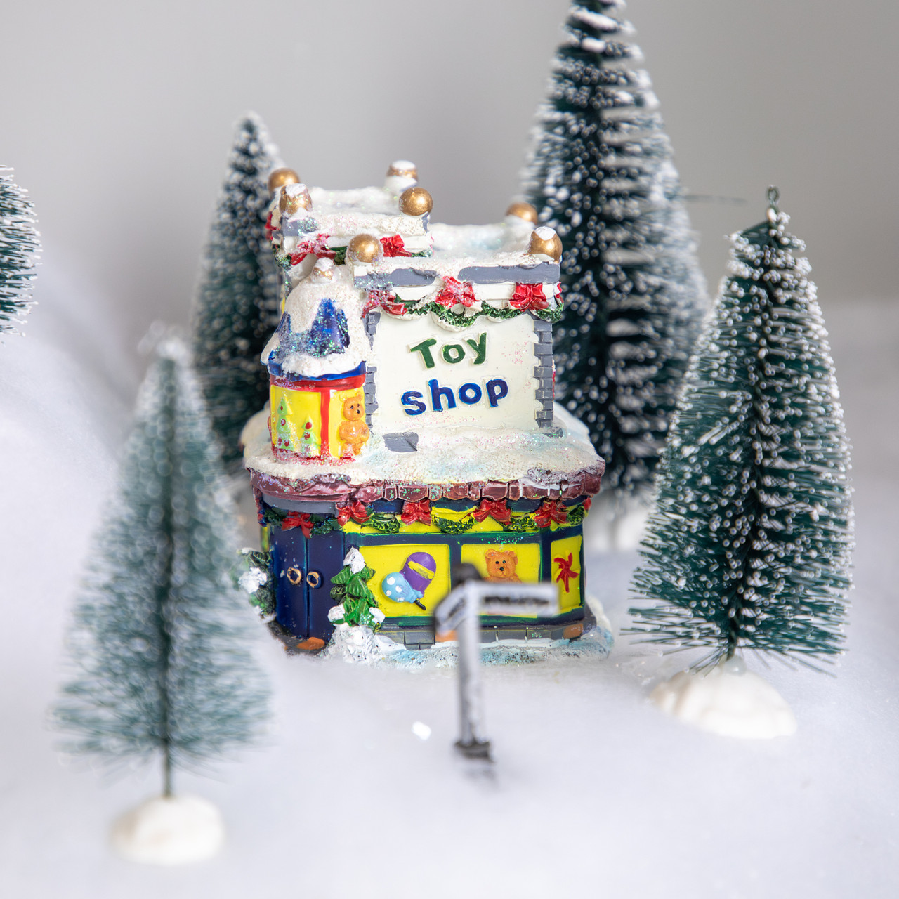 4" Glittered Snowy Toy Shop Christmas Village Building | Christmas Central