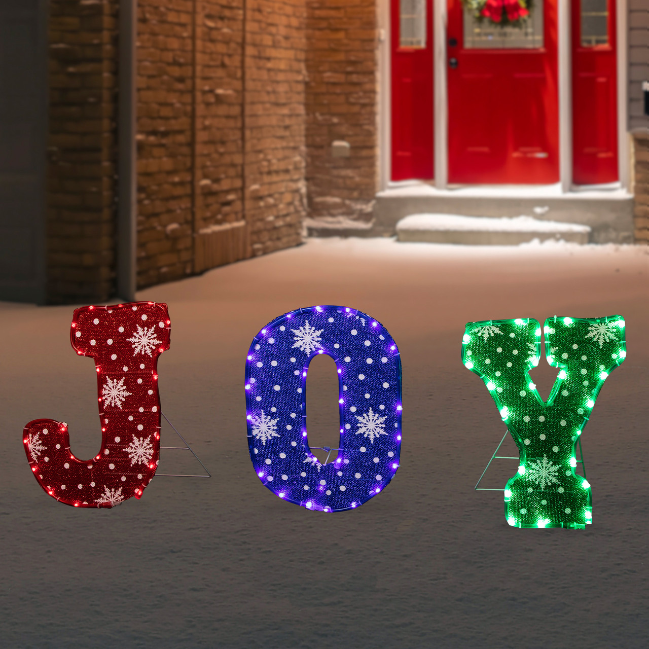 14" LED Lighted Traditional Colored 'Joy' Outdoor Christmas Decoration ...