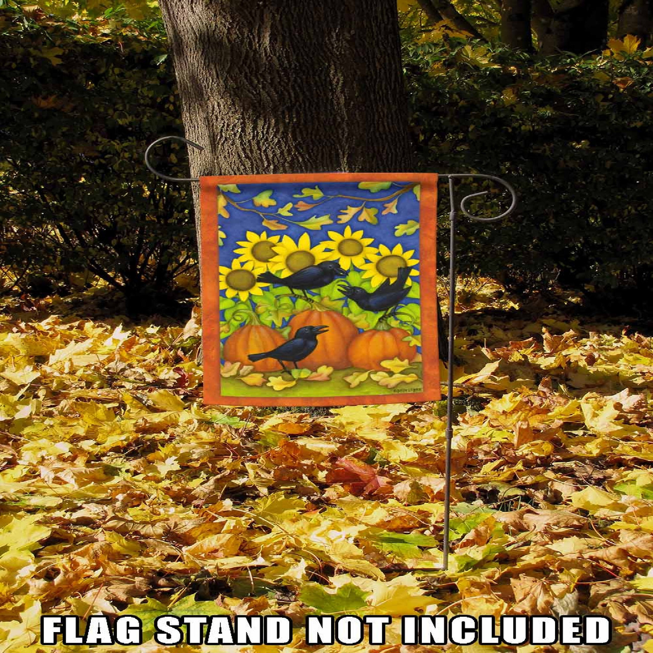 Crows & Pumpkin Fall Harvest Outdoor Garden Flag 18" x 12.5 ...