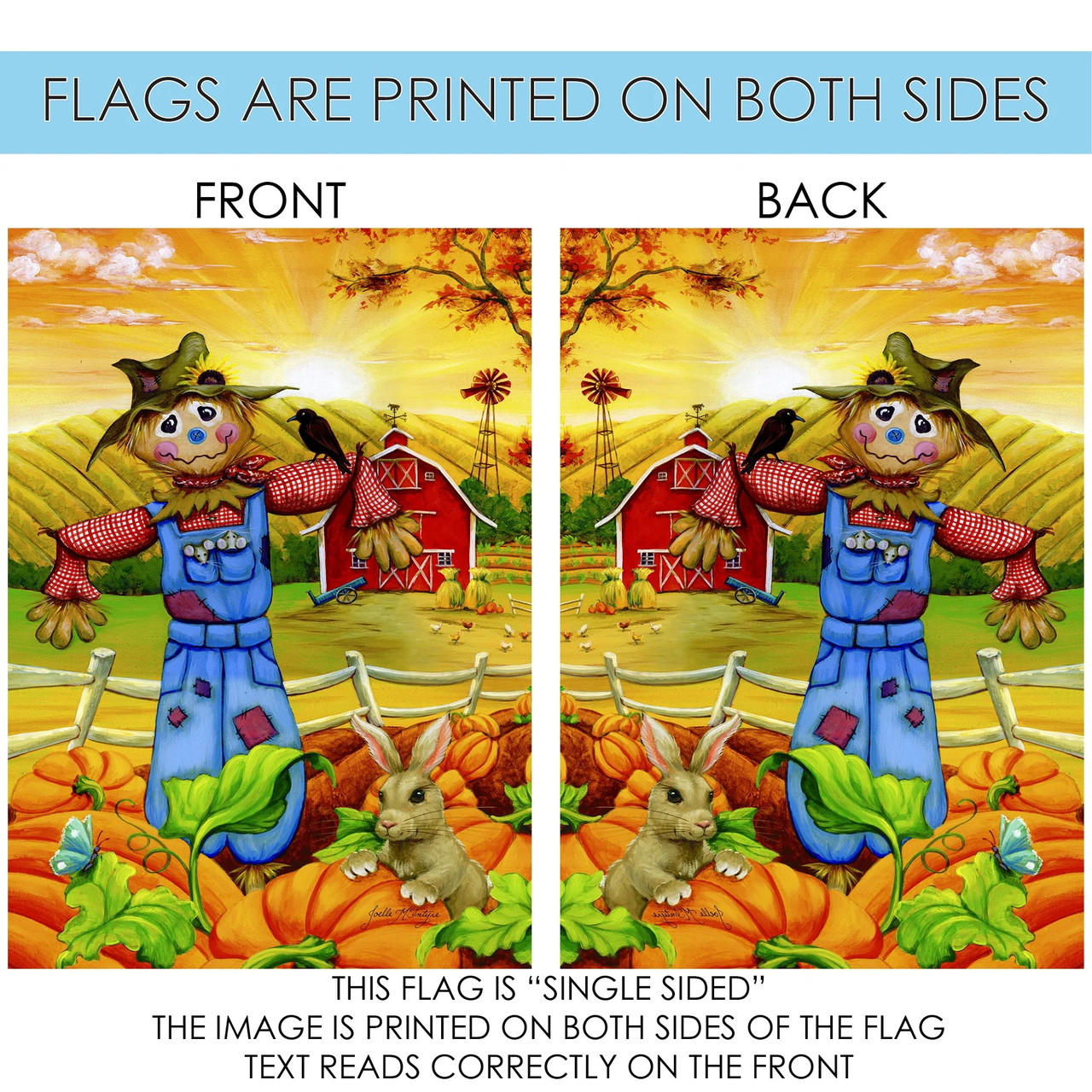Scarecrow & Rabbit Fall Harvest Outdoor Garden Flag 18" x 12.5 ...