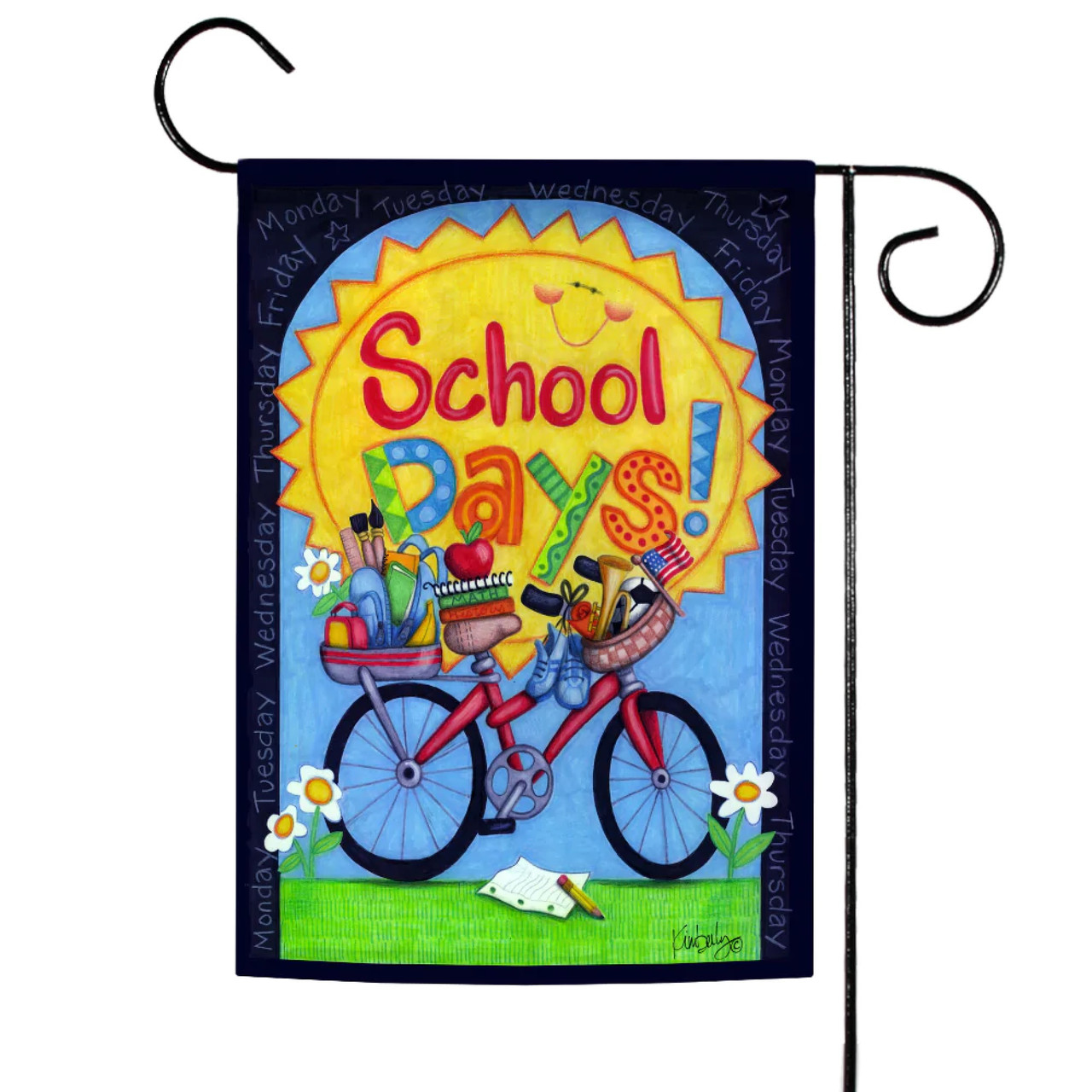 Bicycle & Smiling Sun 'School Days' Outdoor Garden Flag 18" x 12.5 ...