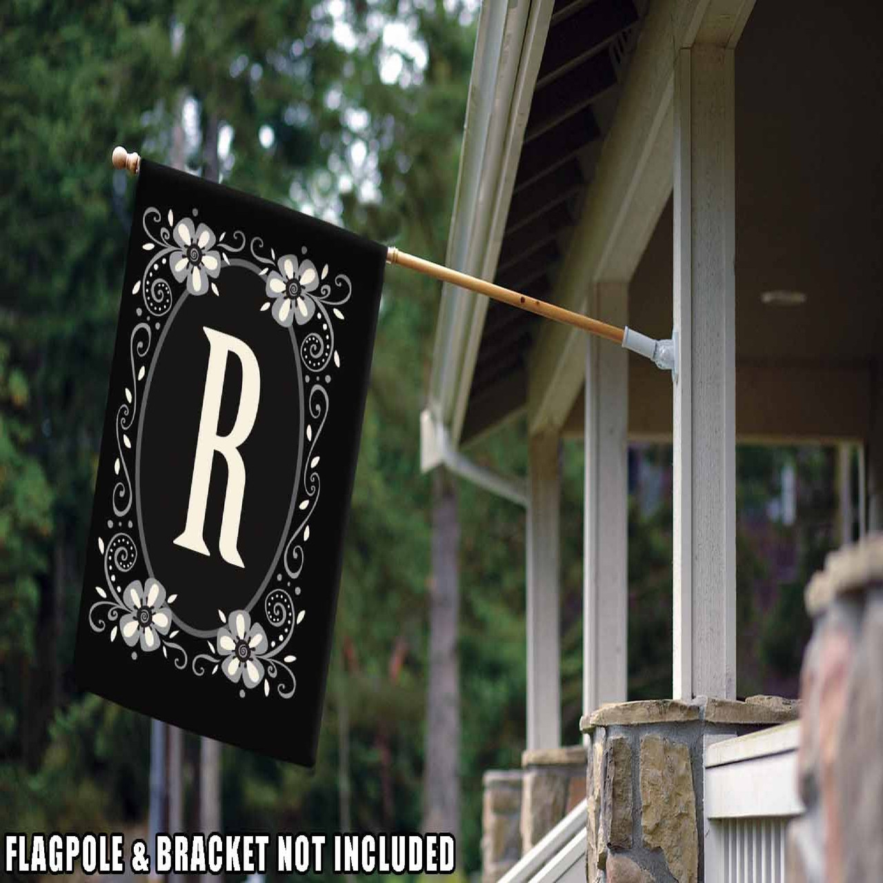 Elegant Floral Initial R Outdoor House Flag 40" x 28" | Christmas Central