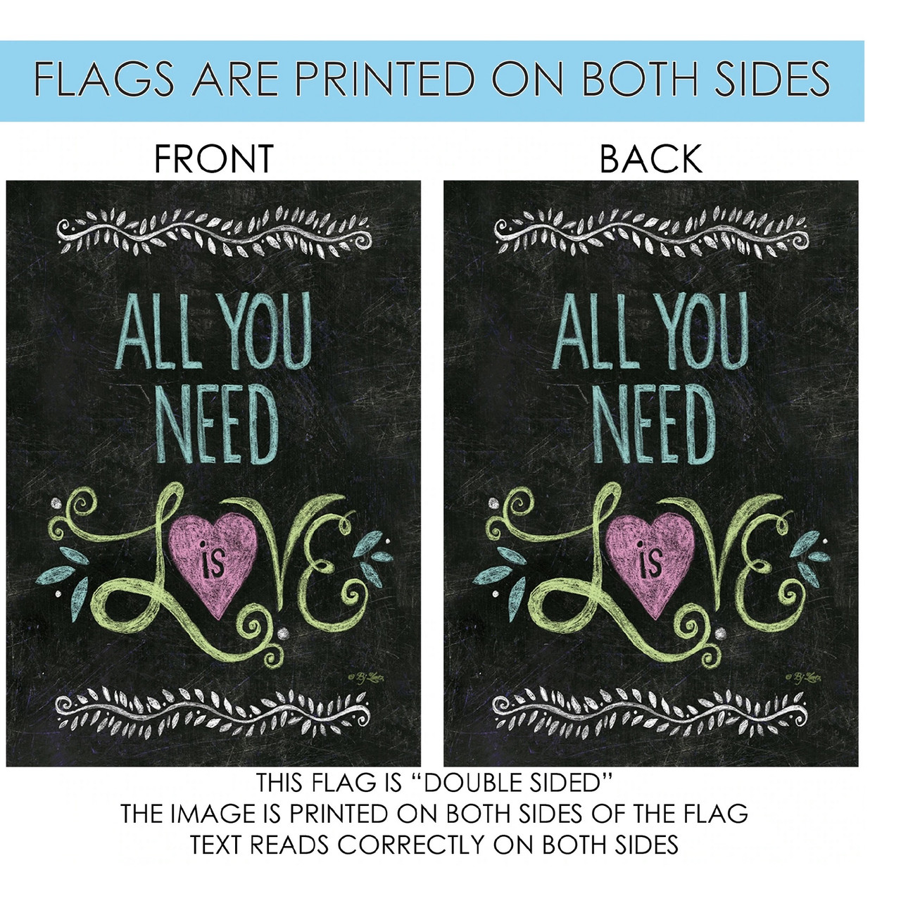 Inspirational "All You Need is Love" Chalkboard Outdoor House Flag 40 ...