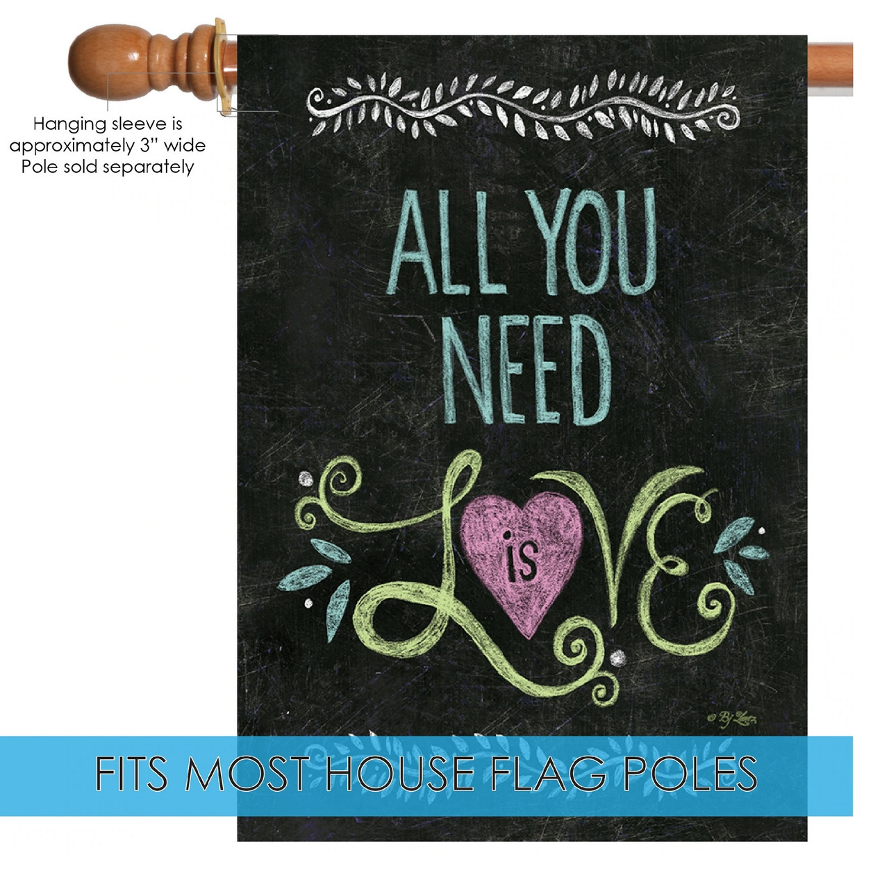 Inspirational "All You Need is Love" Chalkboard Outdoor House Flag 40 ...