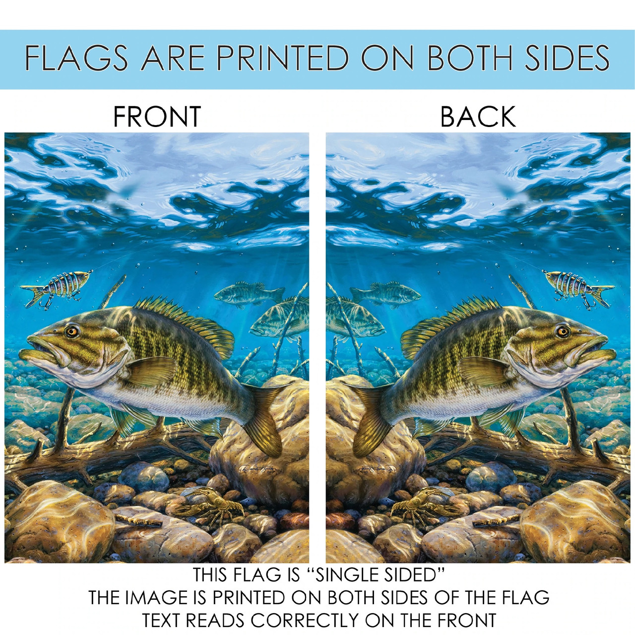 Smallmouth Bass Pond Outdoor House Flag 40" x 28" | Christmas Central