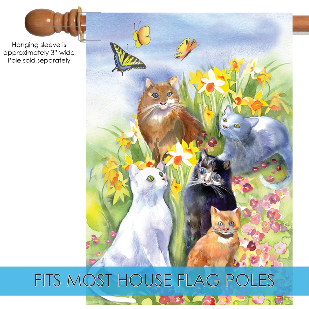 Flower Cats Rectangular Outdoor House Flag 40" x 28" | Christmas Central